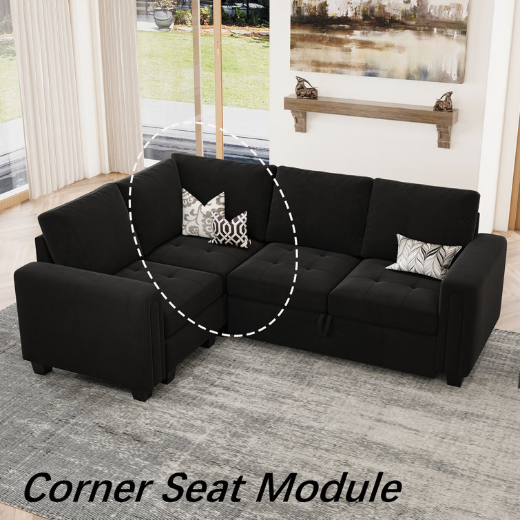 Velvet Armless Chair, Corner Seat Module For Modular Sectional Corner Sofa by Latitude Run®